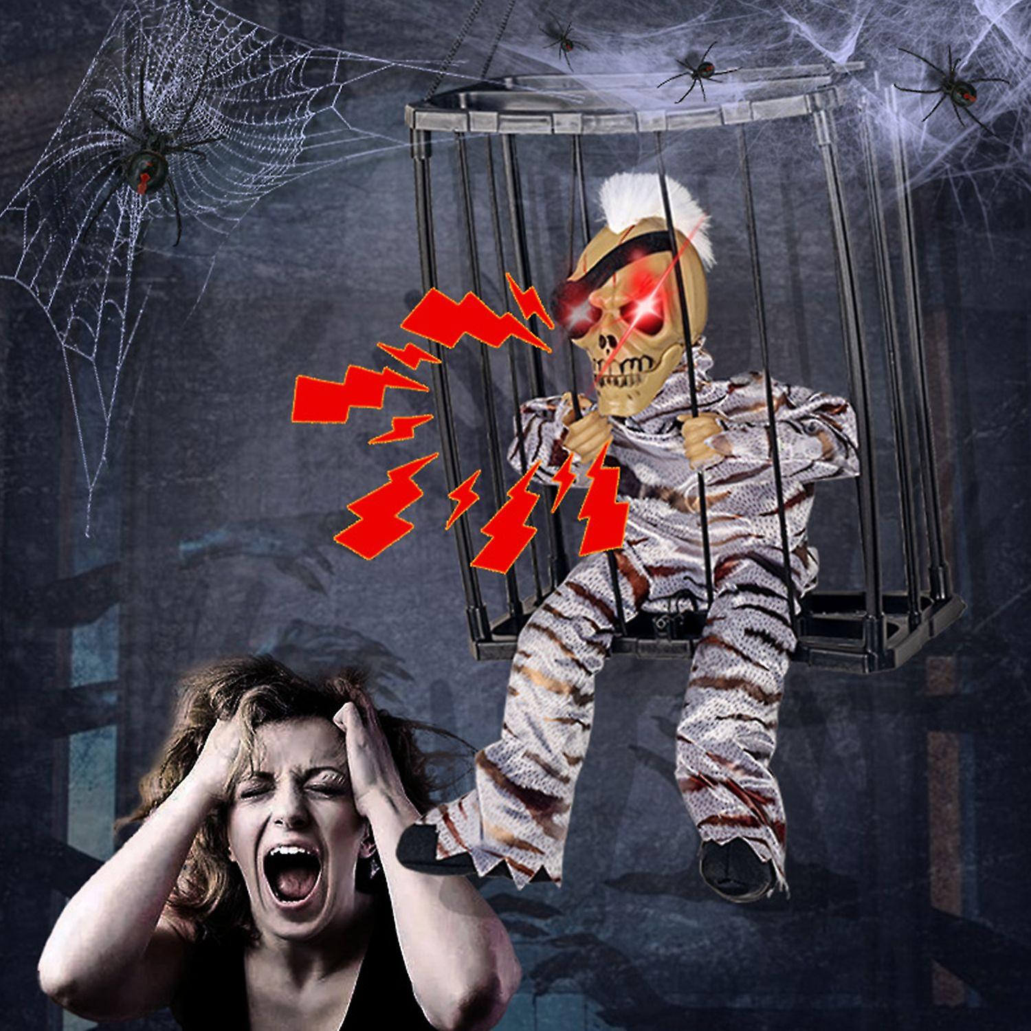Screaming Animated Halloween Decorations Hanging Skull Prisoner with ...