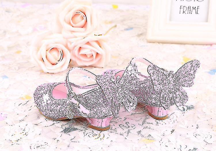Kids Leather Shoes For Girls Princess Glitter Children High Heel Girls Shoes Butterfly 3d332 ...
