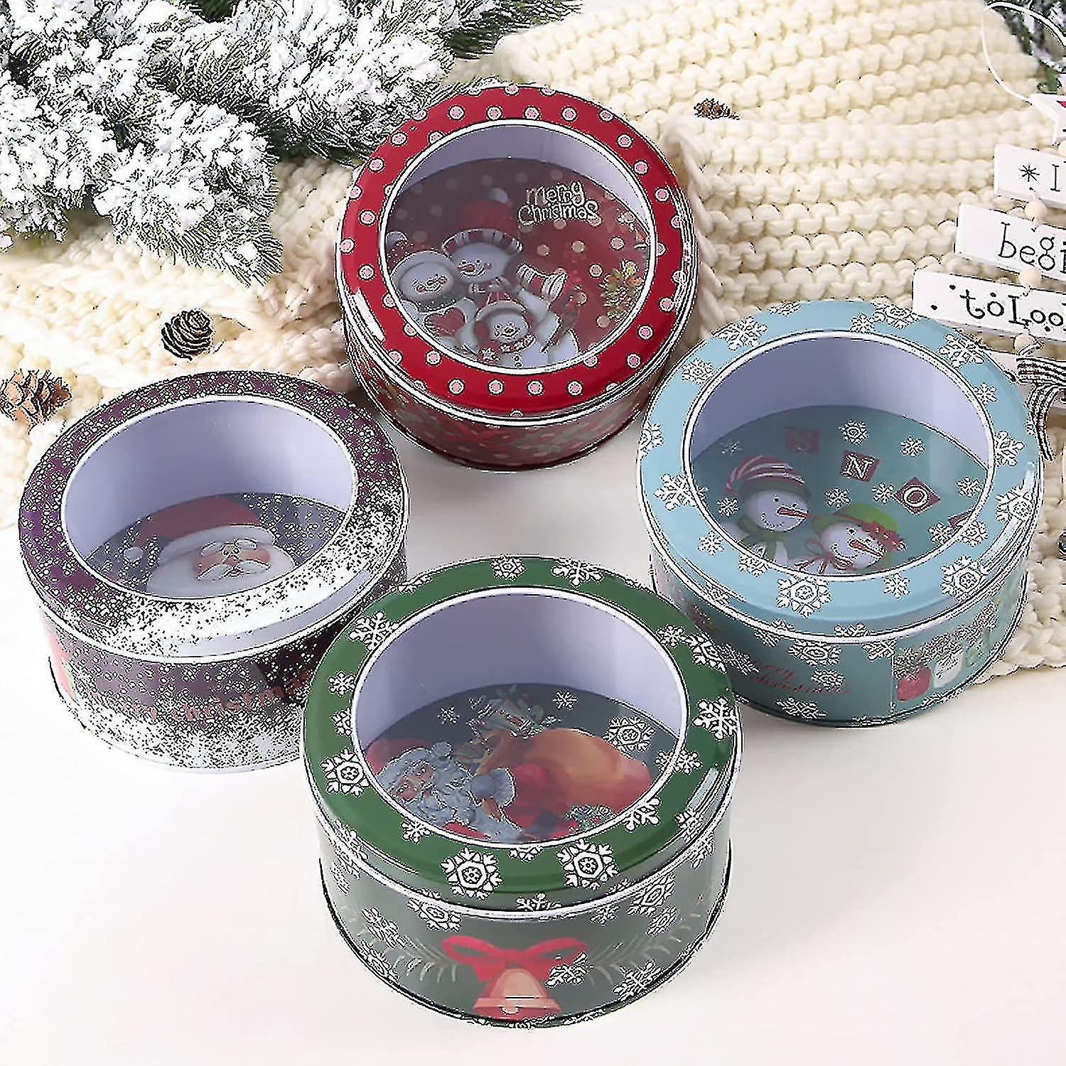 Christmas Tinplate Empty Tin Christmas Tinplate Box With Window Round ...