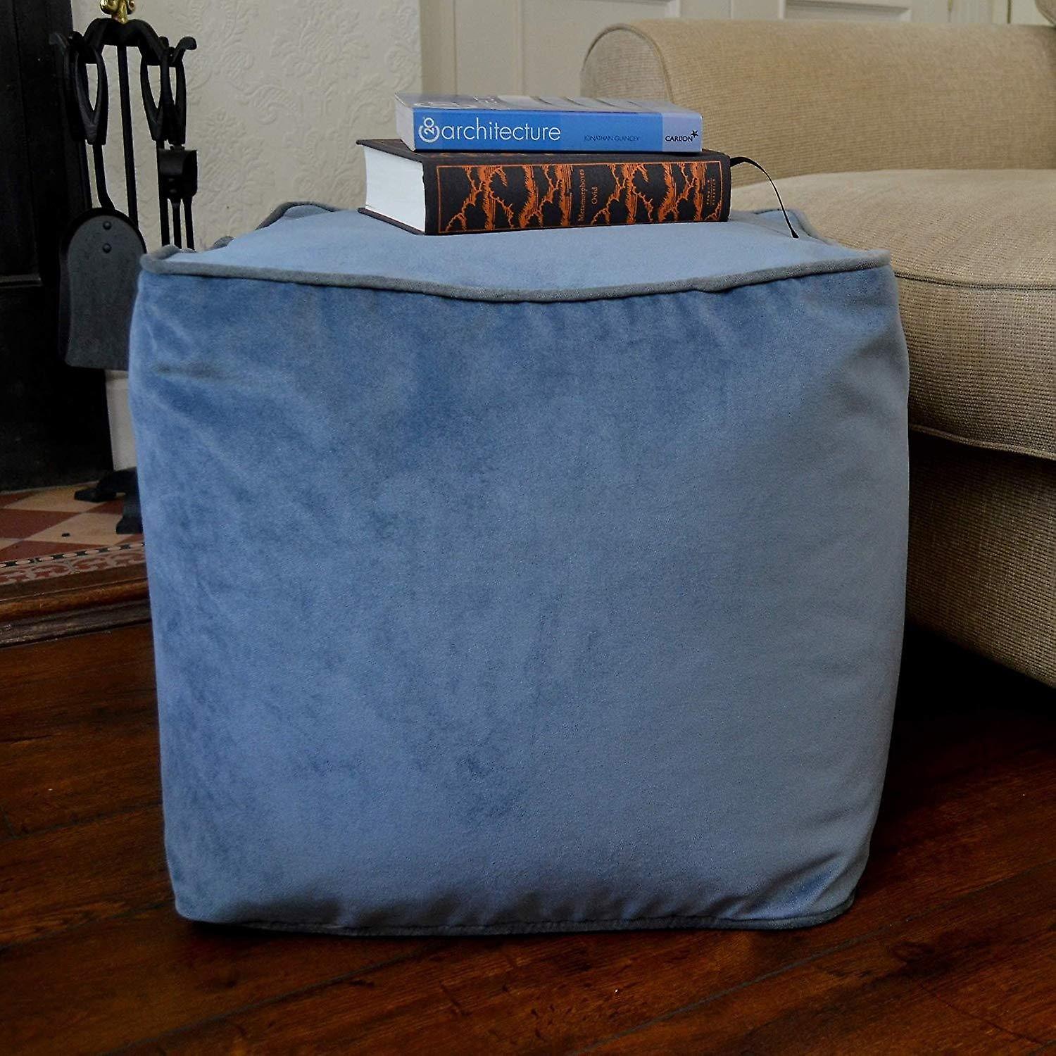 Mcalister textiles deluxe velvet petrol blue ottoman cube | Fruugo UK