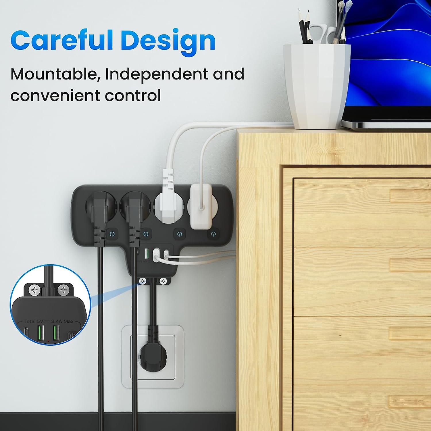 4-way Power Strip, Individually Switchable, Multiple Socket With Usb C ...