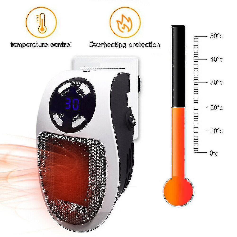 Plug In Heater 500w Digital Electric Instant Heat Timer Portable Led ...