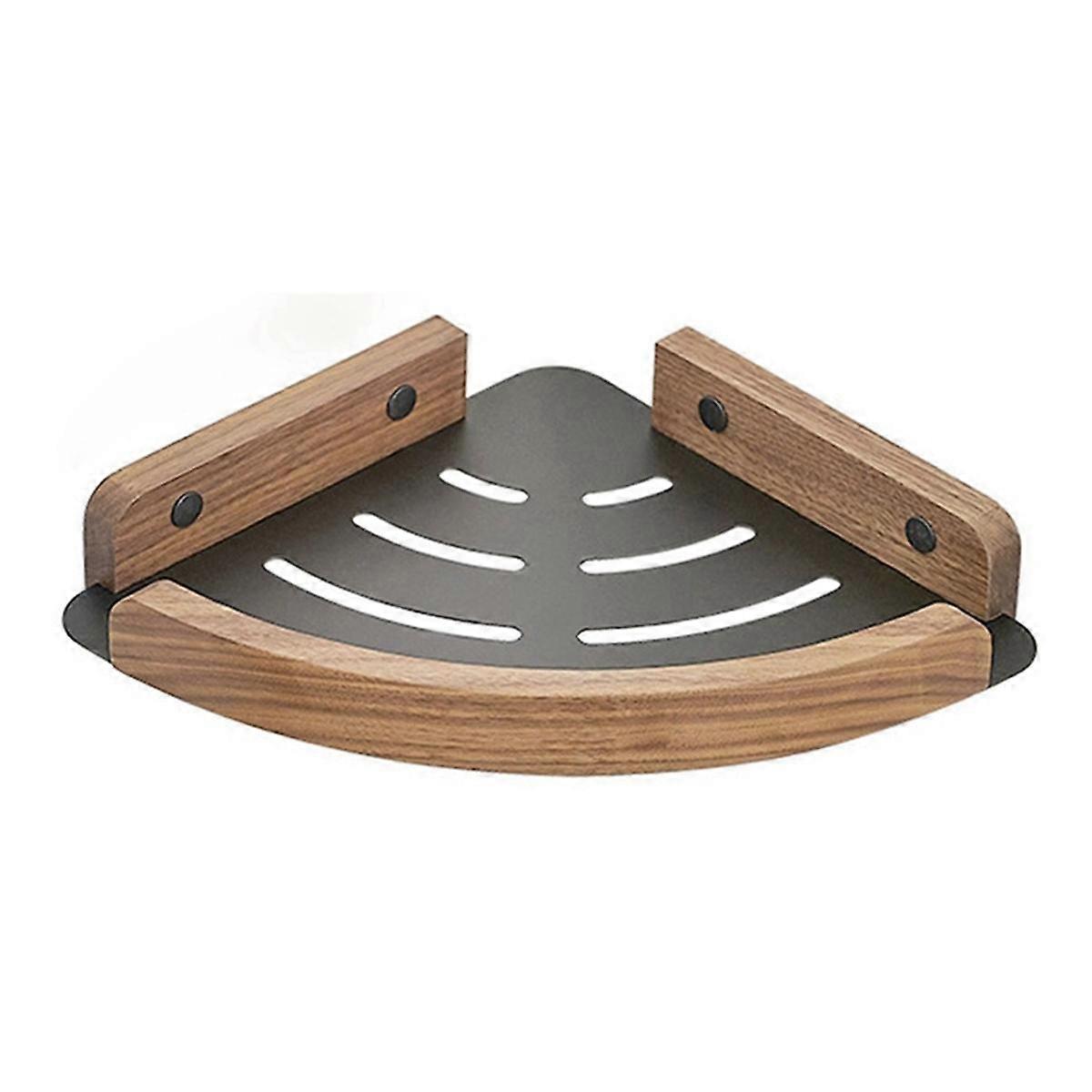 Walnut Wood Bathroom Shelves Wall Mounted Shower Corner Storage Shelf ...