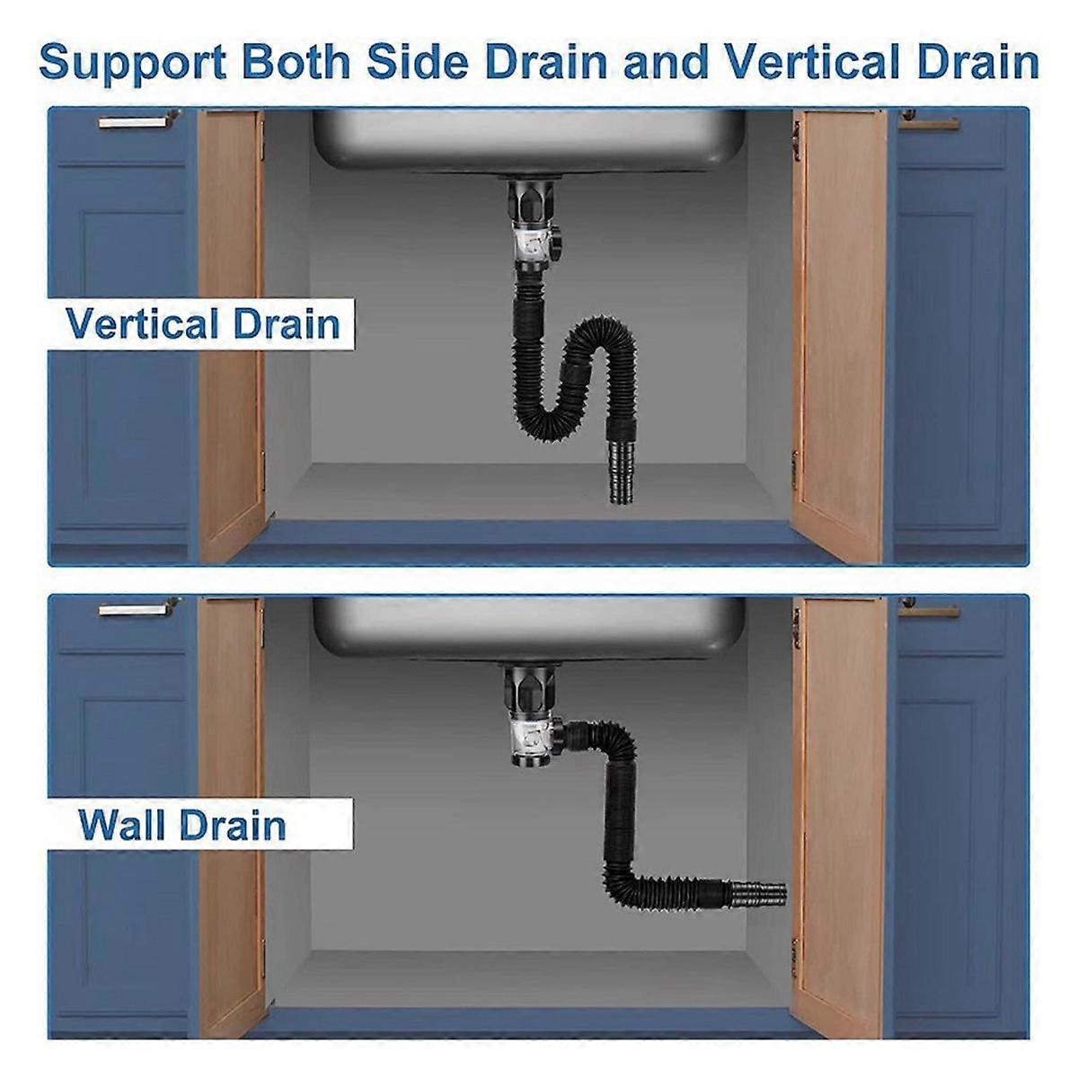 Bathroom Sink Drain Kit with Flexible Expandable P-Trap Sink Drain Pipe ...