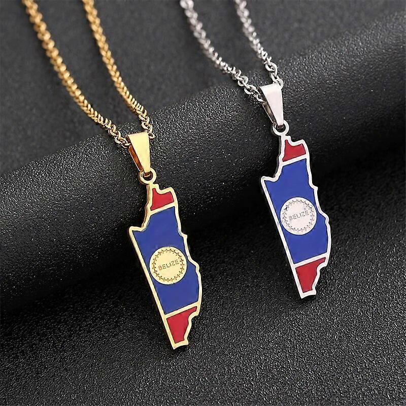 Belize Map Cities Pendant Necklaces for Men Women Stainless Steel Gold ...