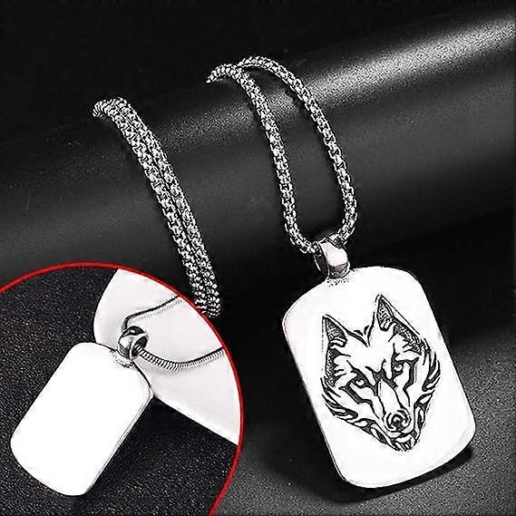 Wolf Tag Necklace for Men, Norse Viking Wolf Head Pendant Necklace with ...