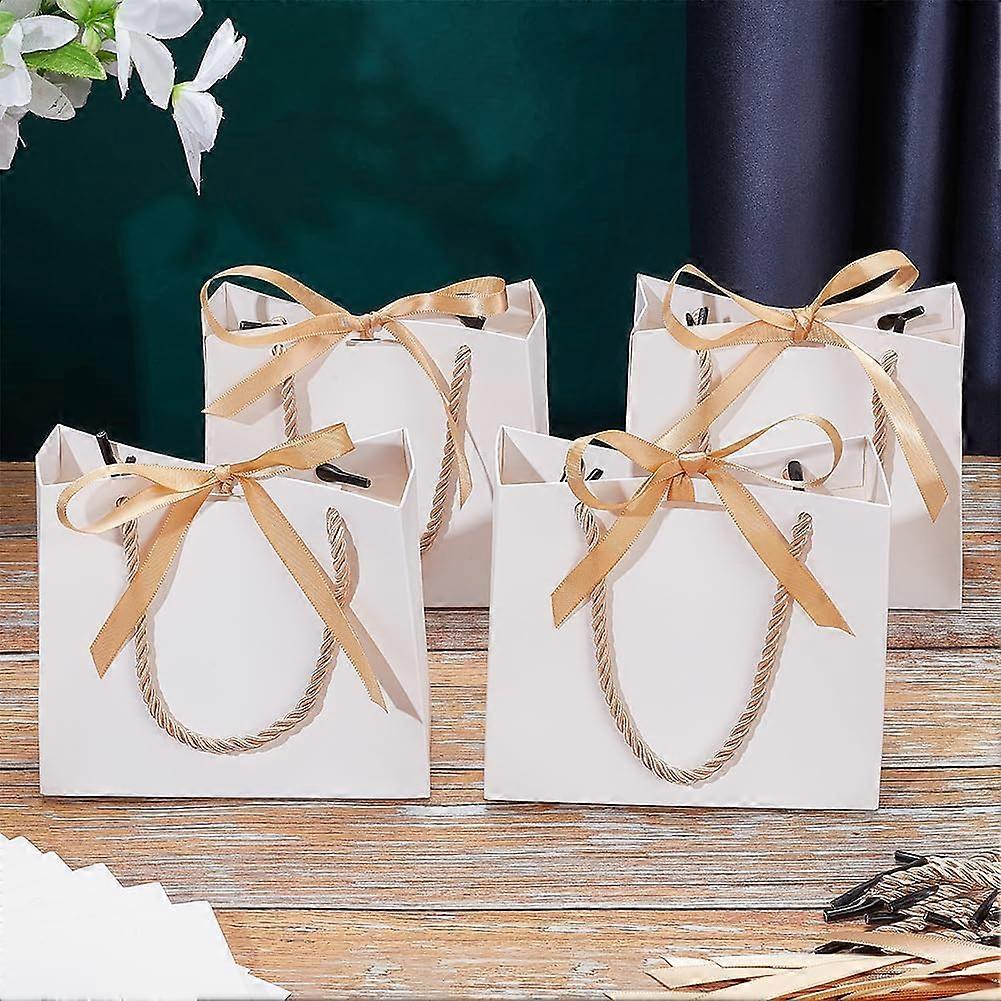 24 Sets White Gift Paper Bags Party Favor Bags with Handle and Bow Ribbon 4.7x5.5x2.4inch ...