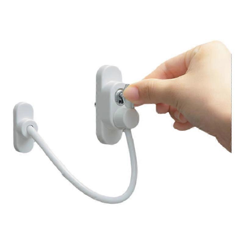 White Lockable Window Restrictor with Key, 20cm Cable Limits Window ...