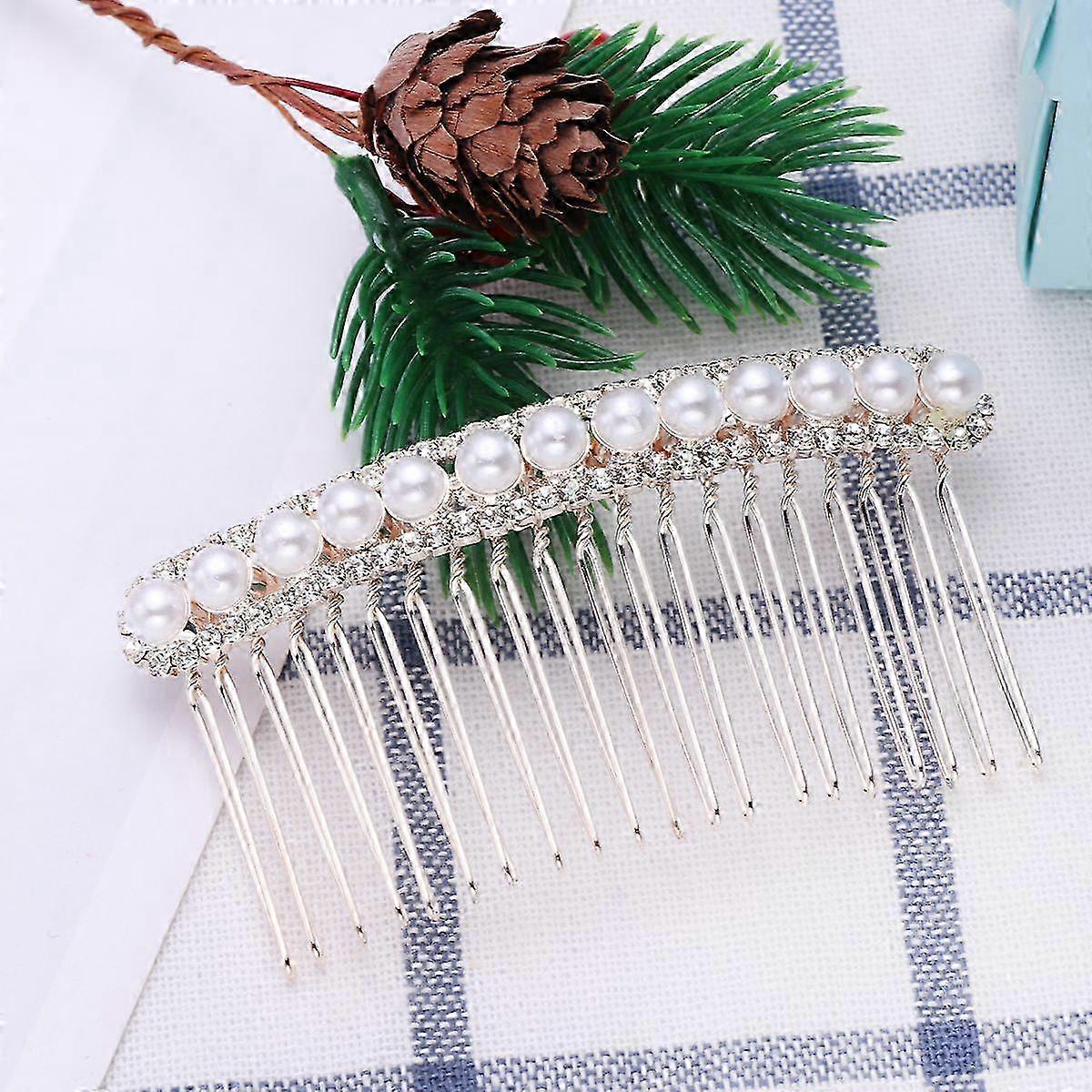 1Pc Pearl Hair Comb Rhinestone Inlay Headdress Alloy Insert Comb Bridal ...