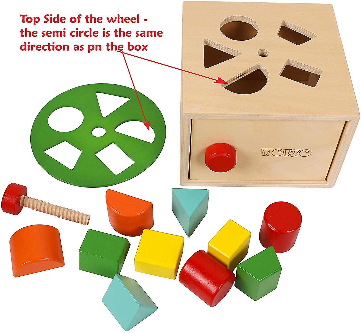 Wooden Shape Sorter - Sorting Box With Latch Lock - Rotating Wheel ...