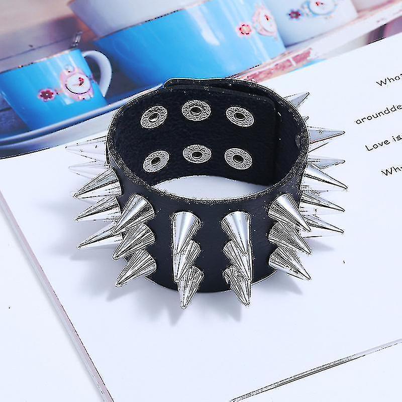 Three-row Tip Rivet Edited Cowhide Bracelet - Three-row Pointed Rivets ...