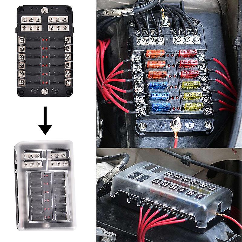 Portable 12-way Car Fuse Box Universal Automotive Fuse Box With Led ...