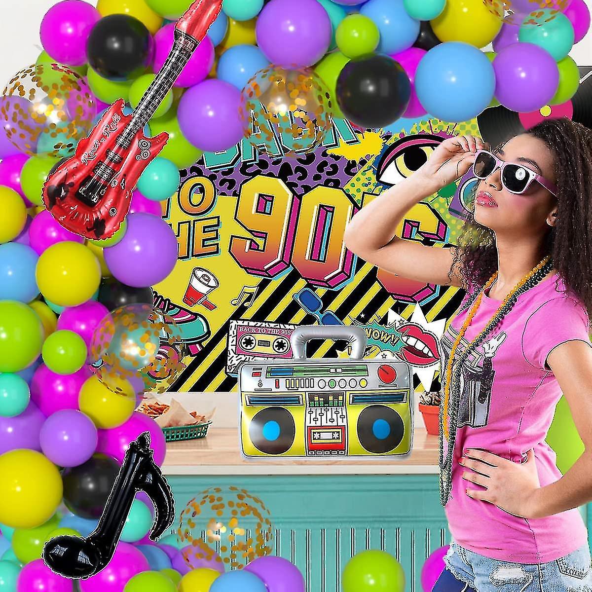 90s Balloons Garland Back To 90s Party Decorations Backdrop With ...