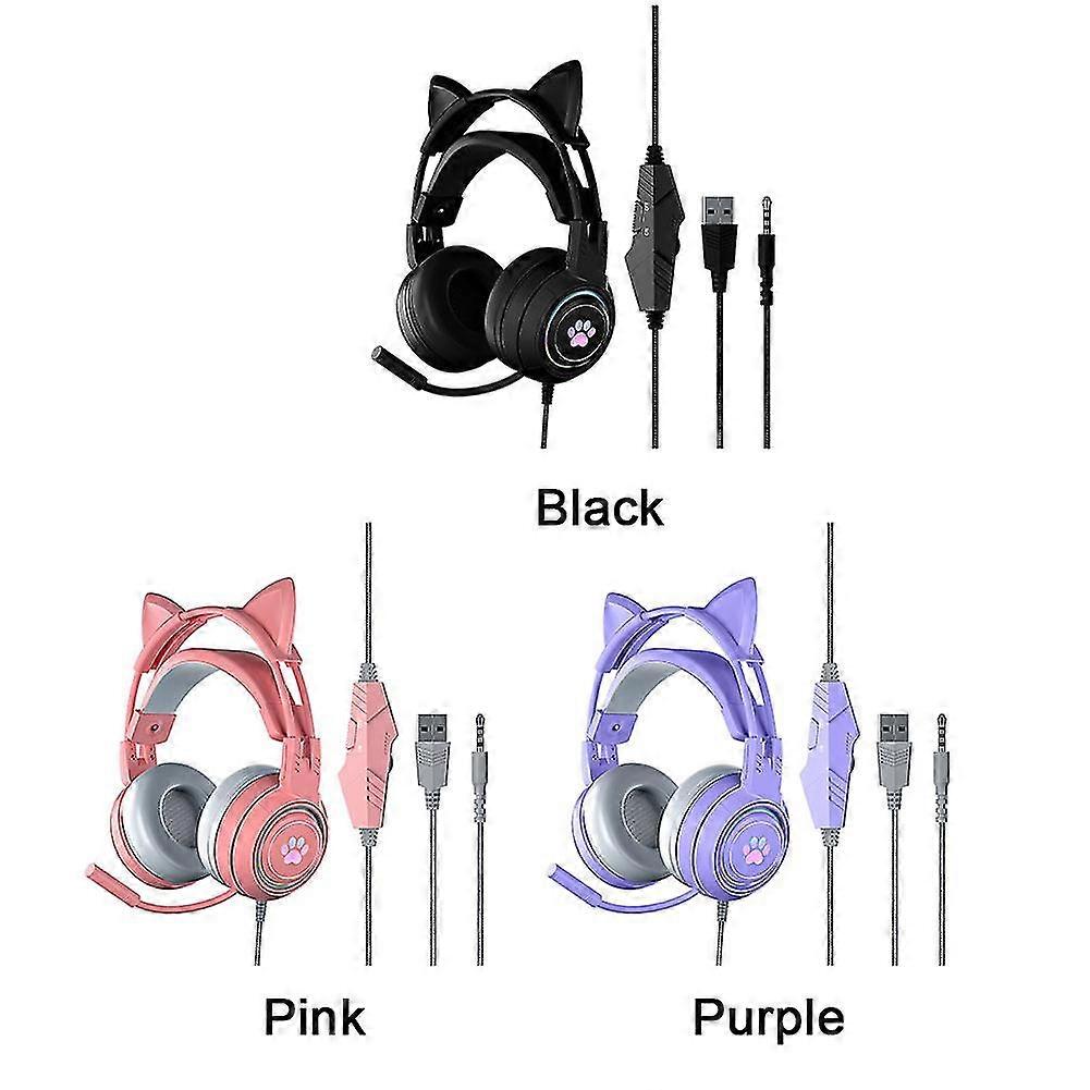 Wired Gaming Headset With Detachable Cat Ears 3D Surround Sound RGB ...