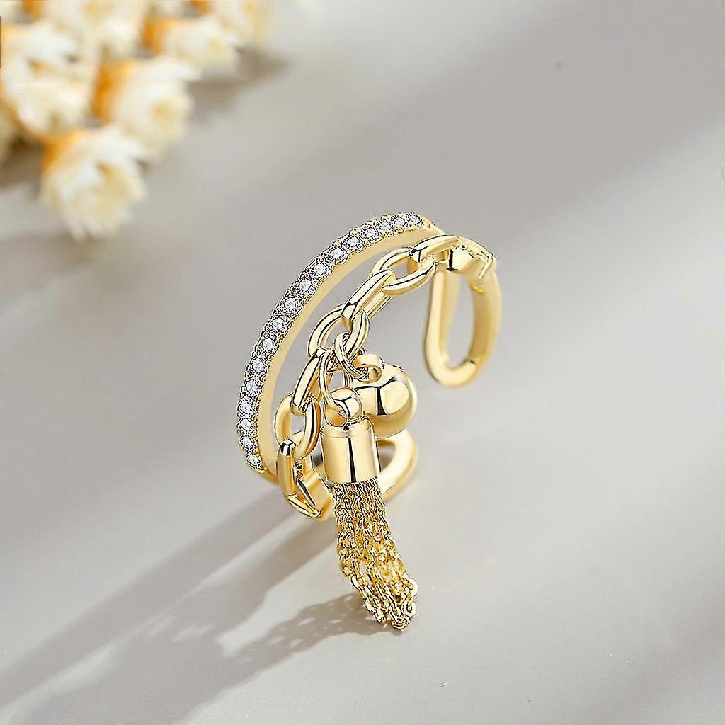 Link Chain Tassel Ring Zirconia With Spike Pendant Charm Finger Ring ...