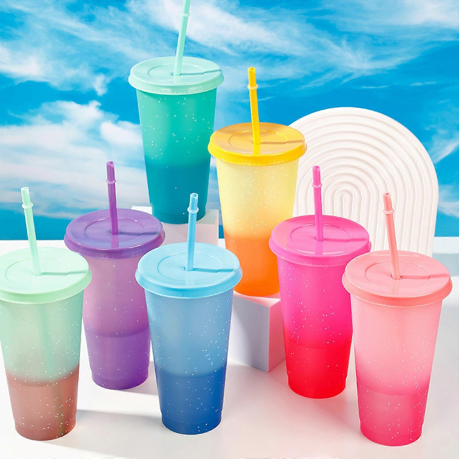 720ml straw Creative plastic color-changing cup Thermostatic straw ...