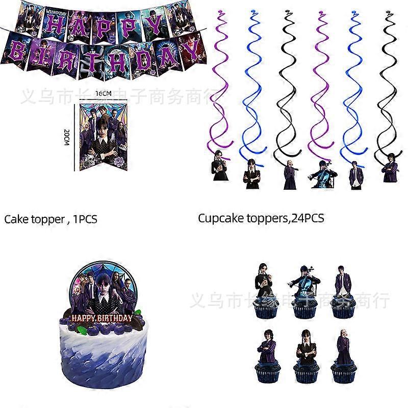 Wednesday Addams Birthday Set Supplies Party Decoration Hot TV Themed ...
