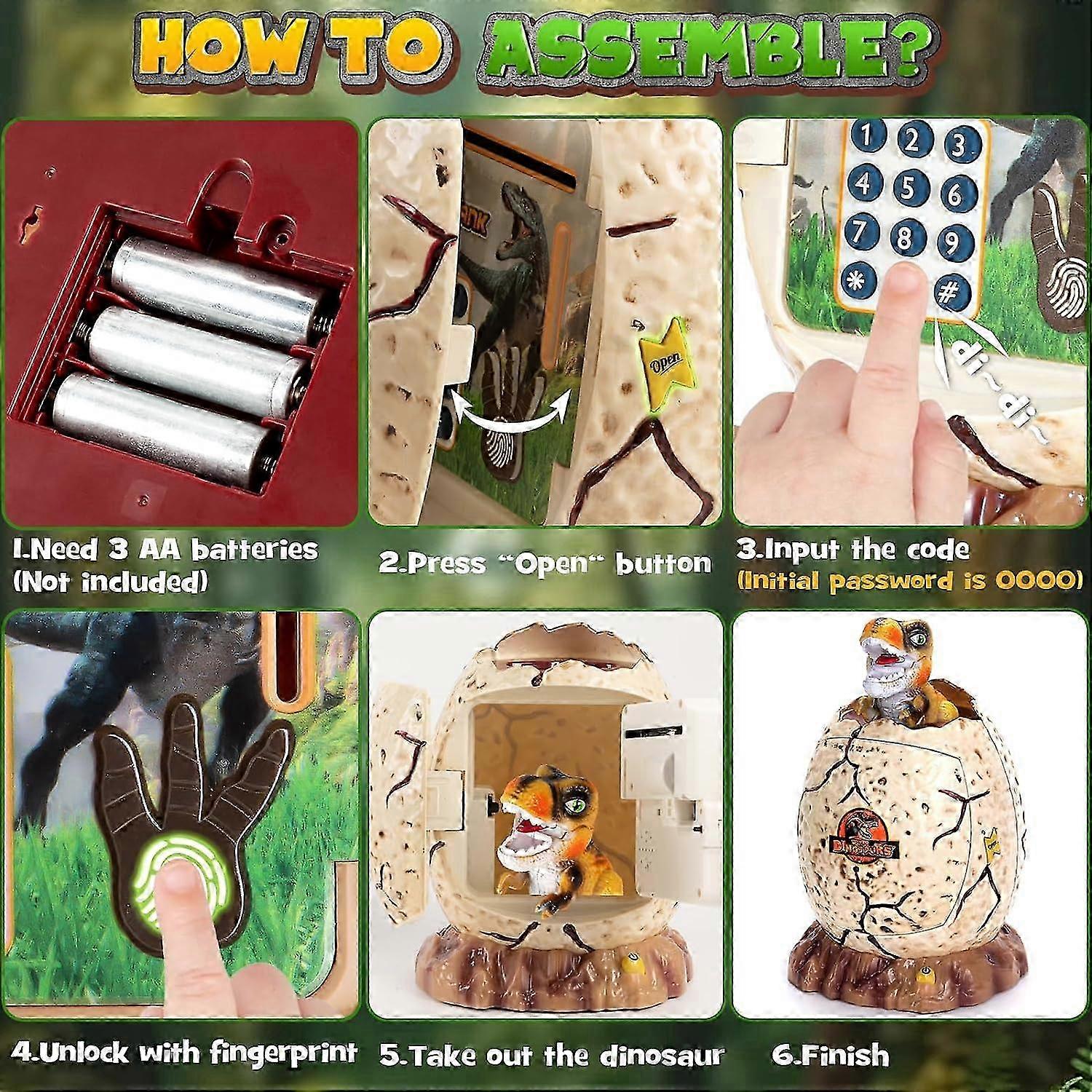 Dinosaur Piggy Bank, Dino Egg ATM Cash Coin Saving Box, Electronic ...