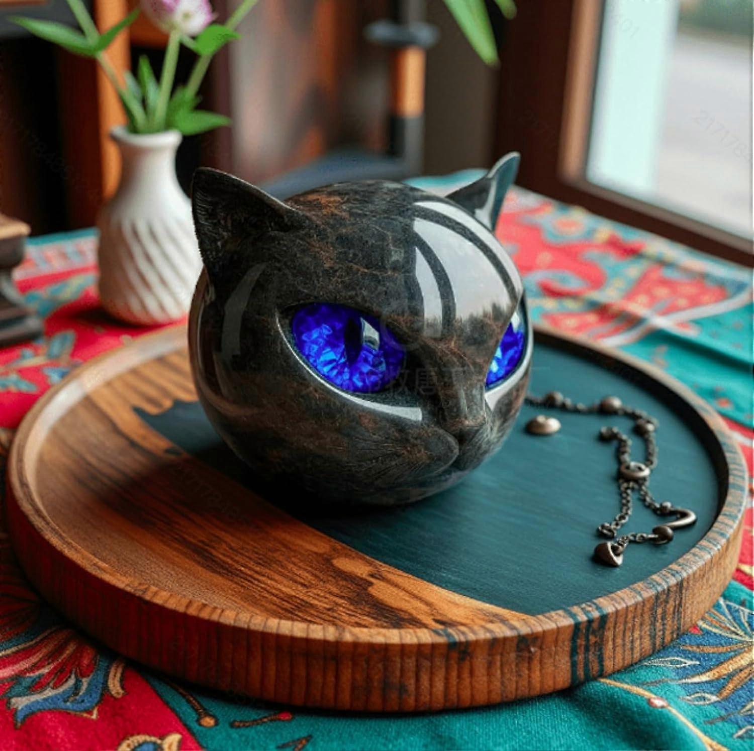 Black Cat Stone Sculpture Hand Carved Crystal Healing Statue Cat Head ...