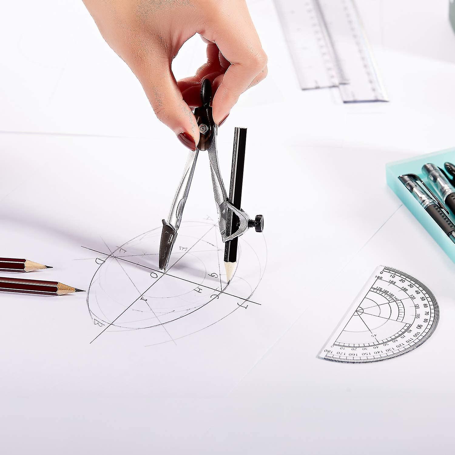 Math Compass For Geometry Set 10 Piece Student Geometry Box Includes ...