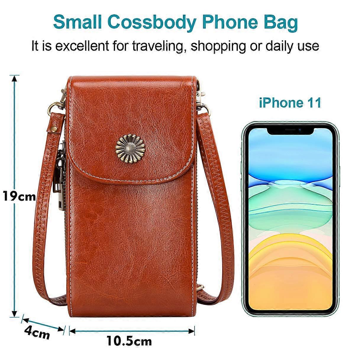 Women Crossbody Phone Bag with 5 Card Slots Genuine Leather Phone Bags ...