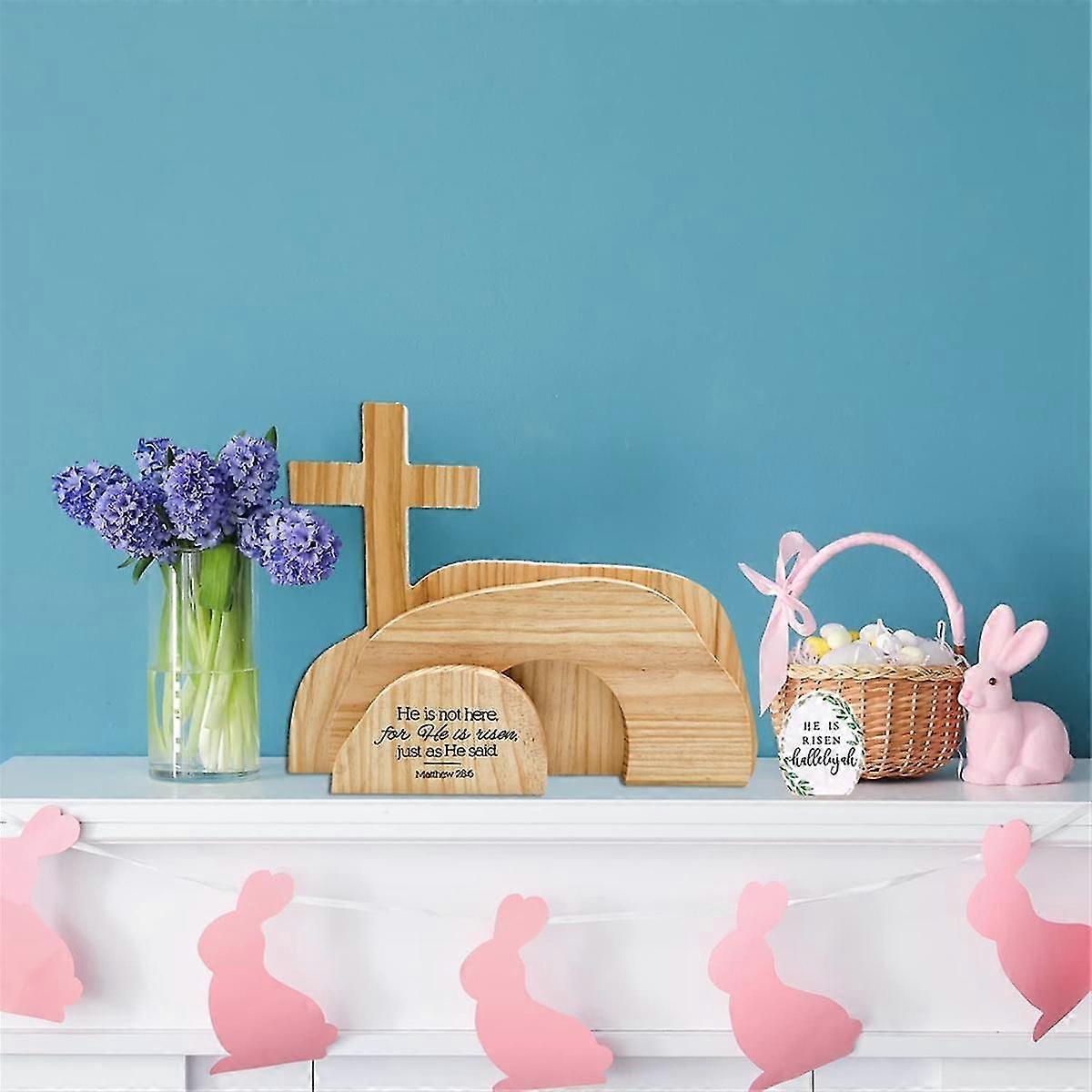 4 Pcs Easter Resurrection Scene Set He Is Wooden Tabletop Centerpieces ...