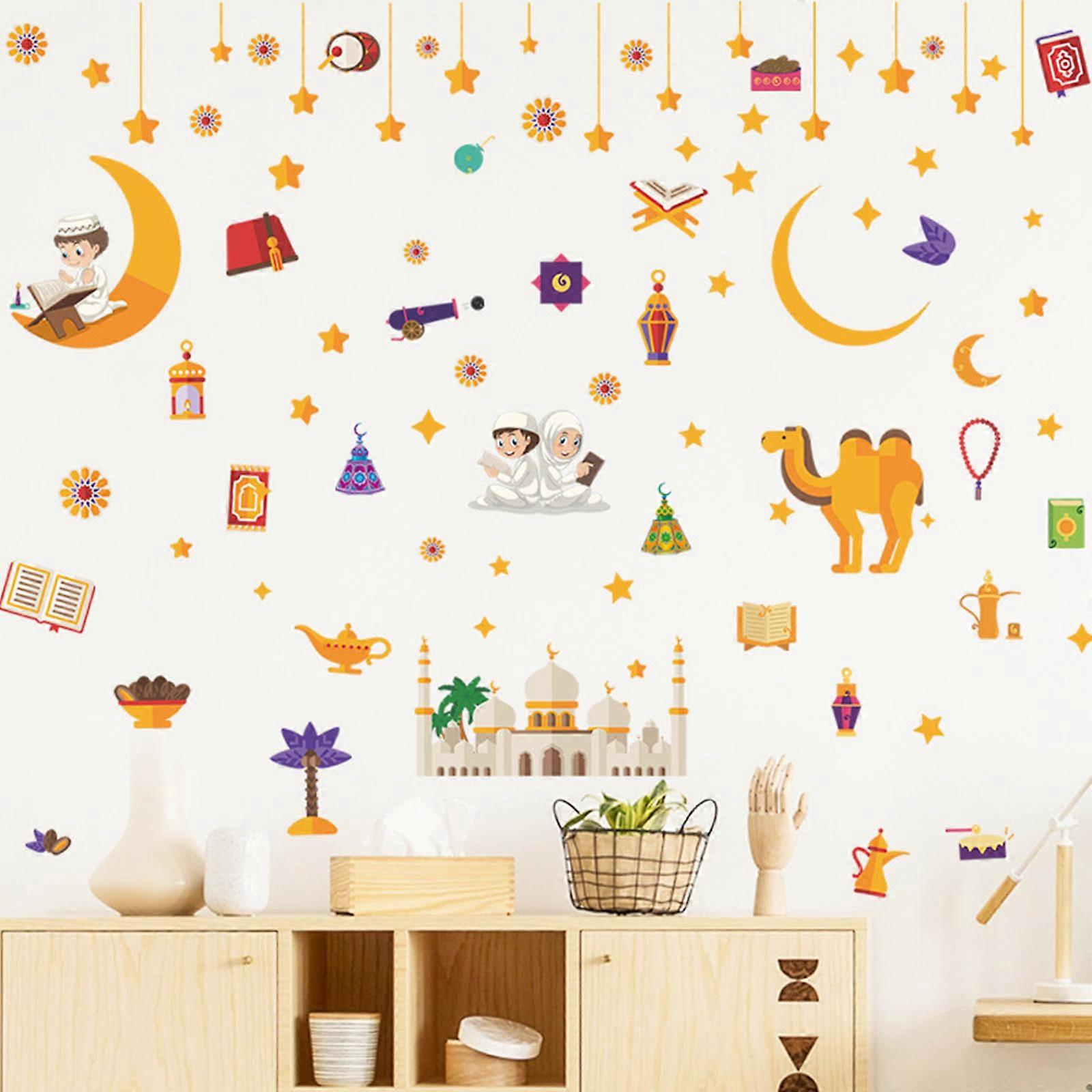 Eid Mubarak Wall Stickers 4 Sheets Moon Star Castle Camel Window Clings ...