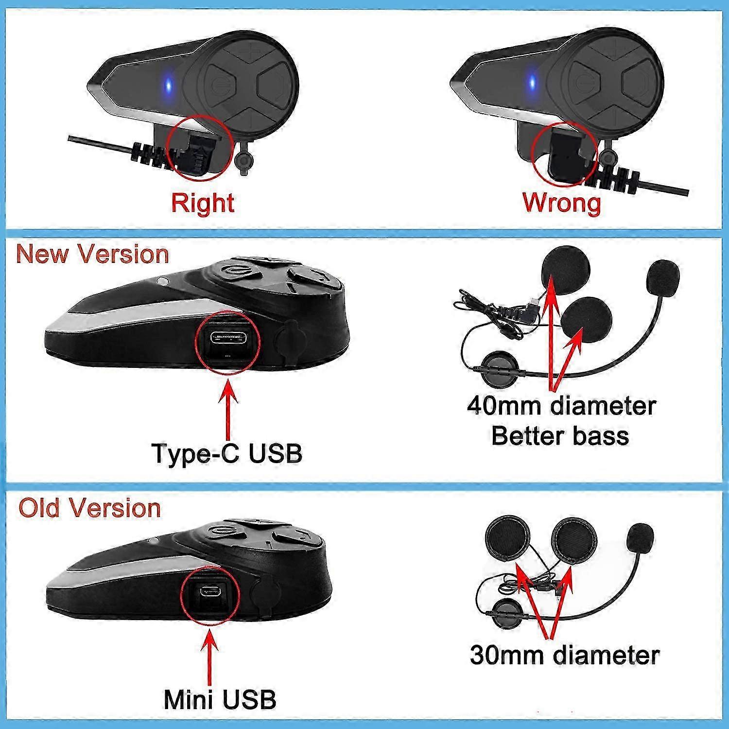 1200m Bts3 Bluetooth Helmet Intercom Ipx7 Waterproof Bt 3.0 With Fm ...