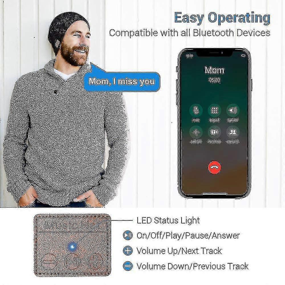 Bluetooth Beanie Hat With Headphones Stereo Speakers Mic, Music Hat ...