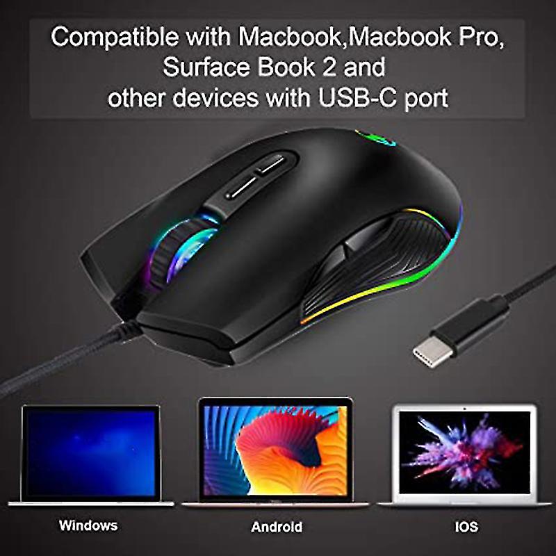 Usb C Mouse Type C Ergonomic Wired Mouse Rgb Gaming Mouse Optical Mouse ...