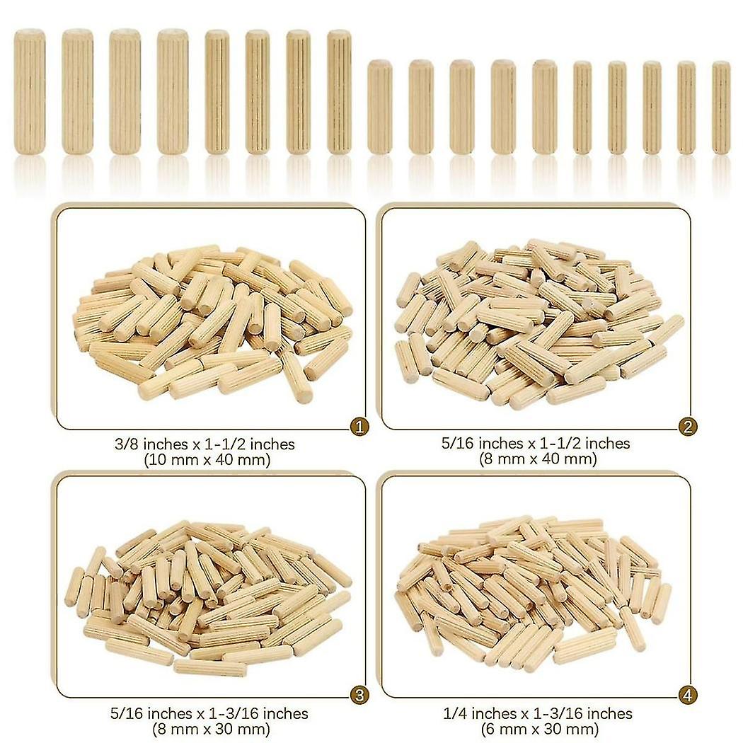 400 Pieces Wooden Dowel Pins, Straight Grooved Wood Dowel Rods, Fluted Dowel Plugs With Beveled ...