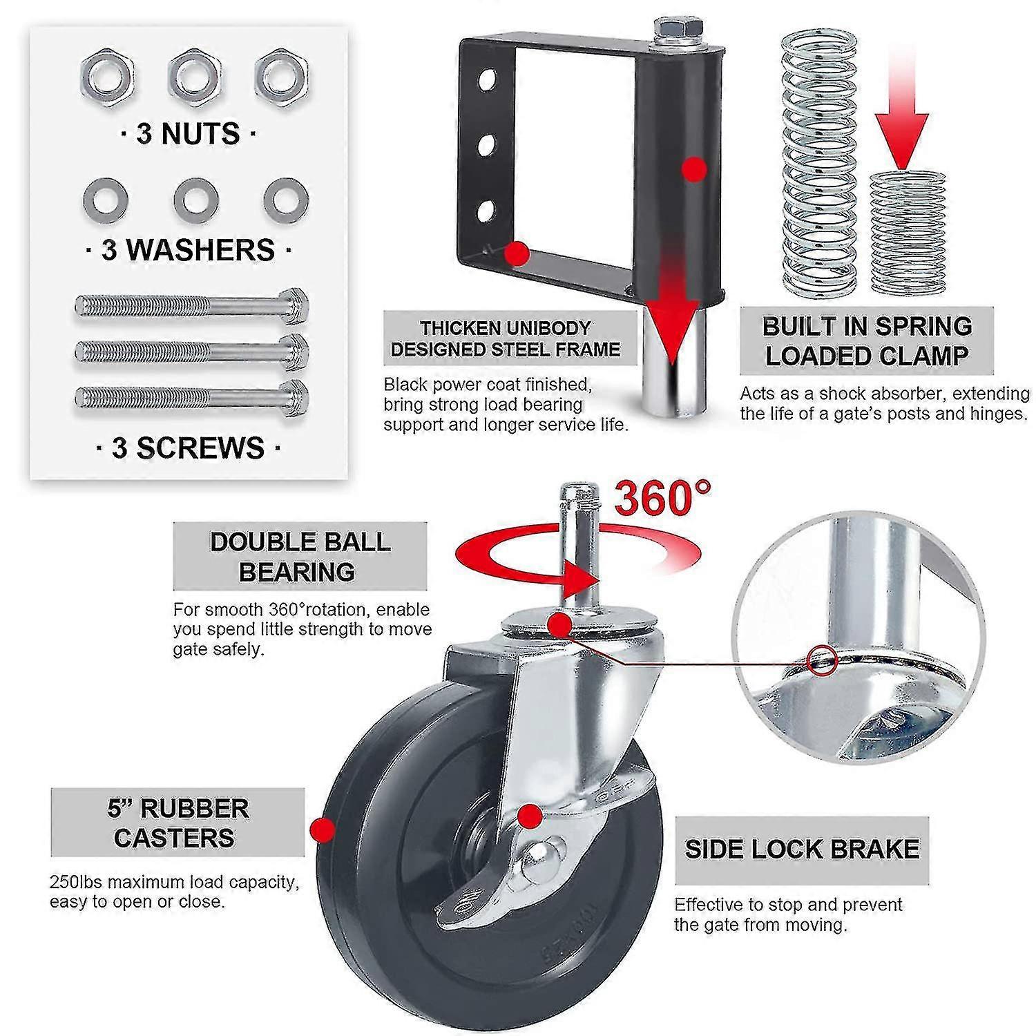Gate Wheels For Wooden Gate, Spring Loaded Gate Caster Heavy Duty For ...