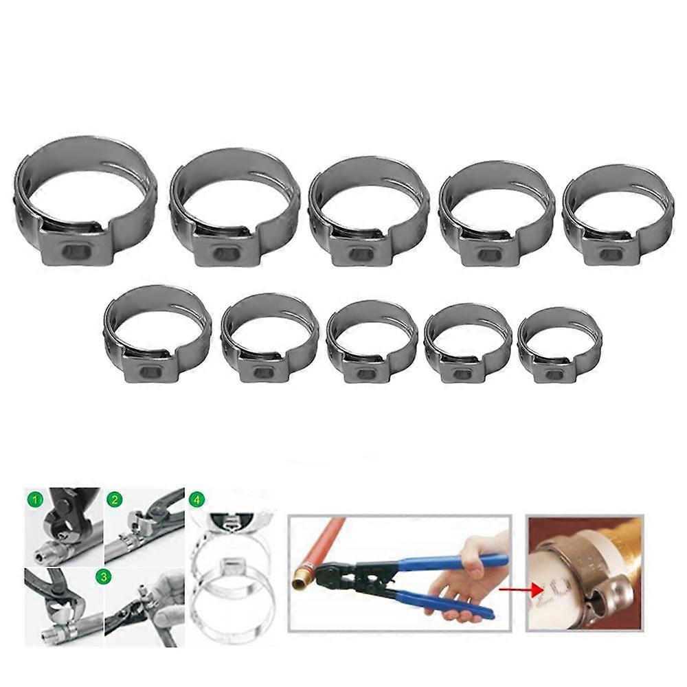 Stainless Steel Single Ear Hose Clamp 10pcs 5.3-14.5mm Crimp Hose Clamp ...