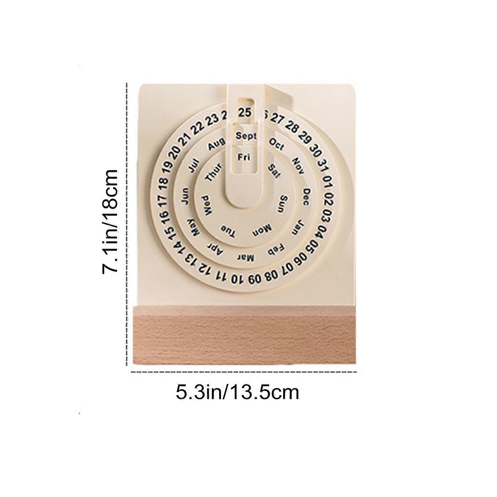 Perpetual Calendar Small Rotating Desk Circular Calendar with Wooden ...