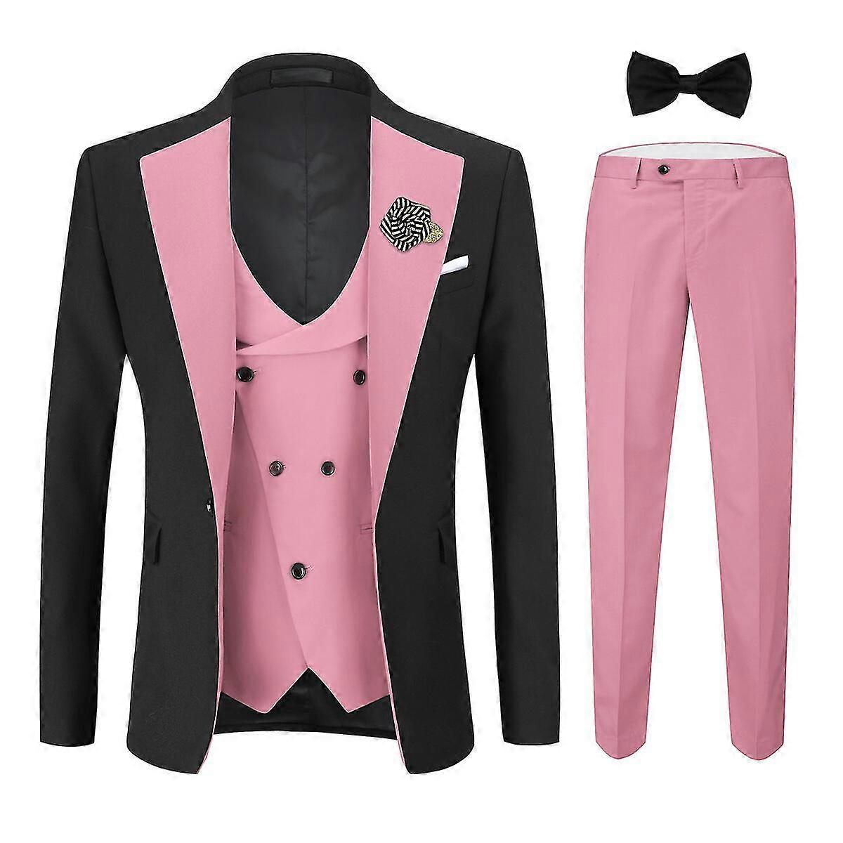 Sliktaa Mens 3Pce ColorBlock Dress Suits Wedding Blazer and Vest and ...
