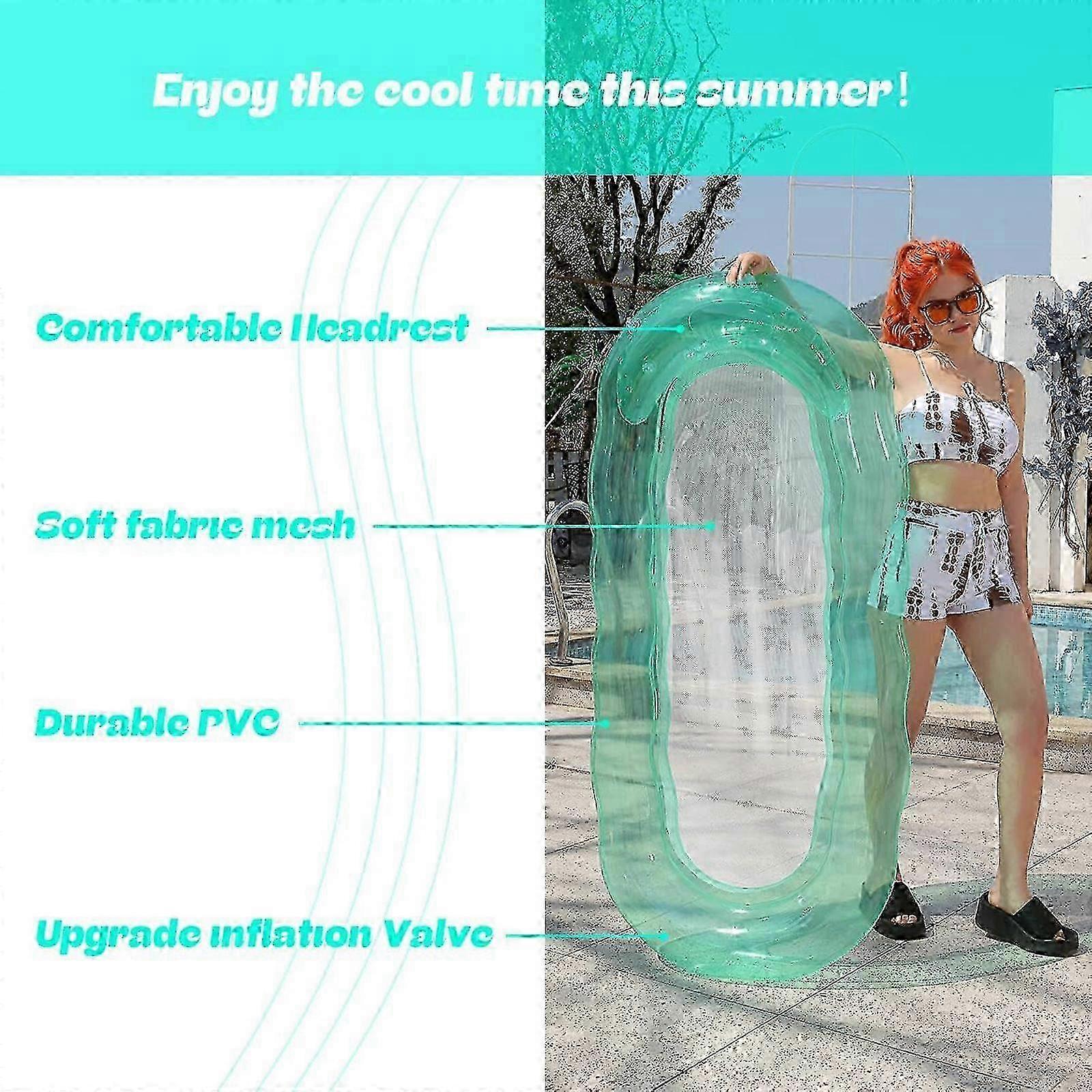 Adult Pool Inflatable Sun Lounger Pool Float with Headrest, Swimming ...