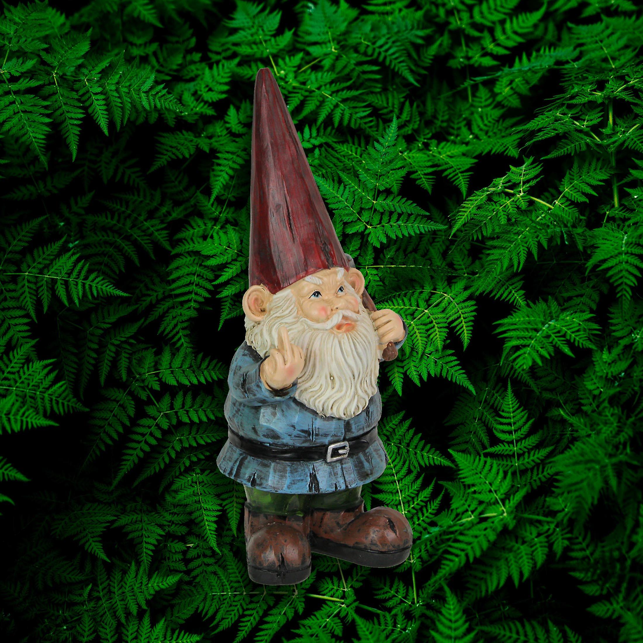12 Inch Grumpy Gnome Holding Pick Axe Garden Statue - Rude Hand Gesture ...