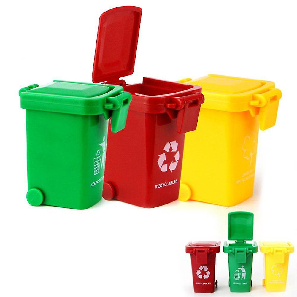 2 x 3Pcs Trash Can Toy Bright-colored Portable ABS kids Garbage Truck's ...