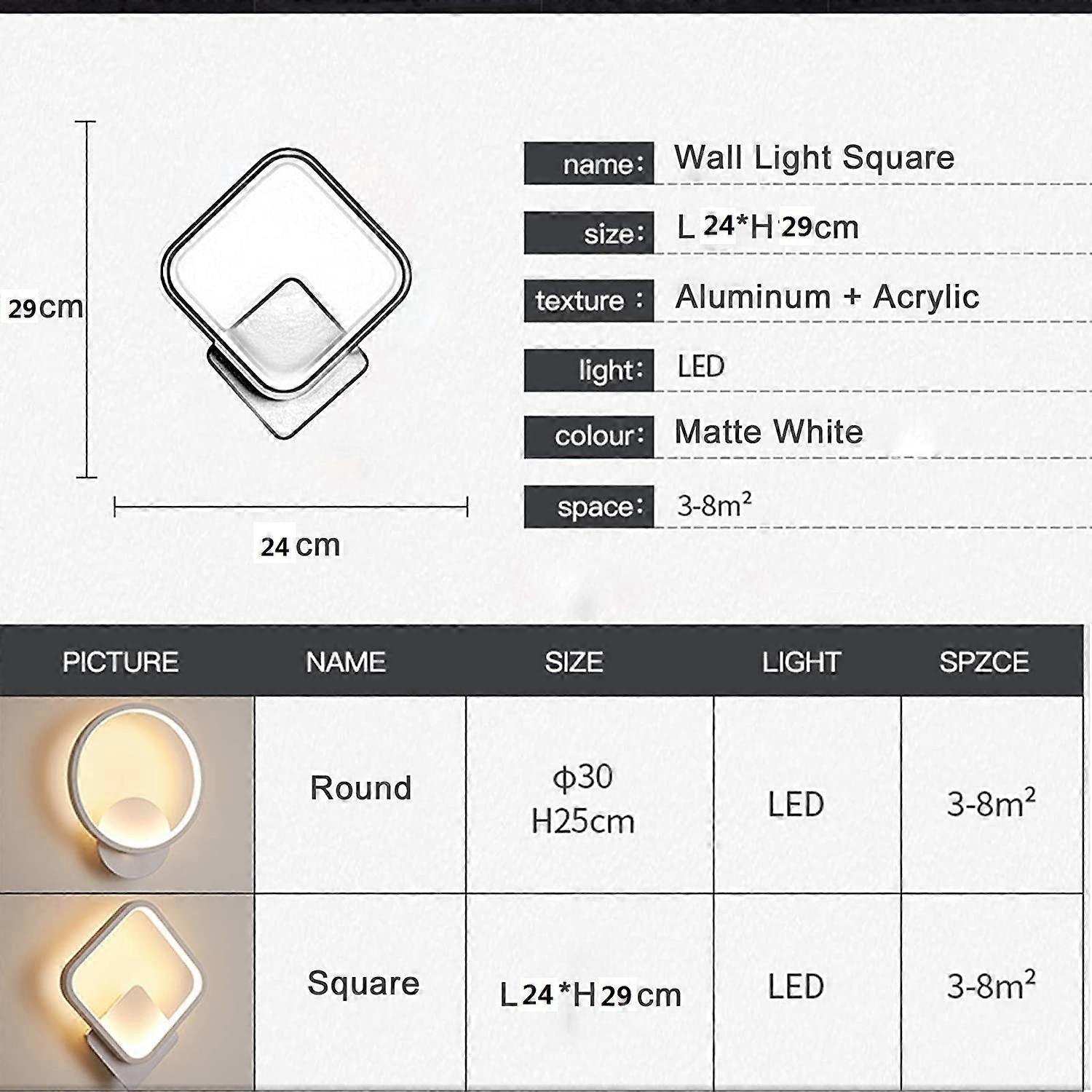 Indoor Wall Light LED Square Wall Lamp 12W Warm White Modern Wall Light ...