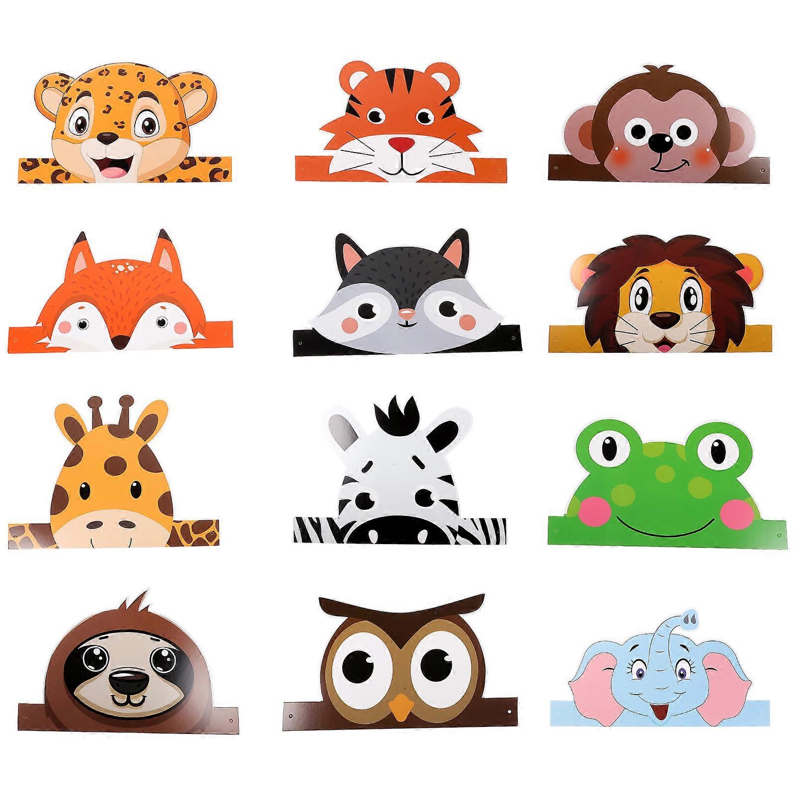 12pcs Jungle Animal Paper Birthday Hats Animals Birthday Party Hats ...