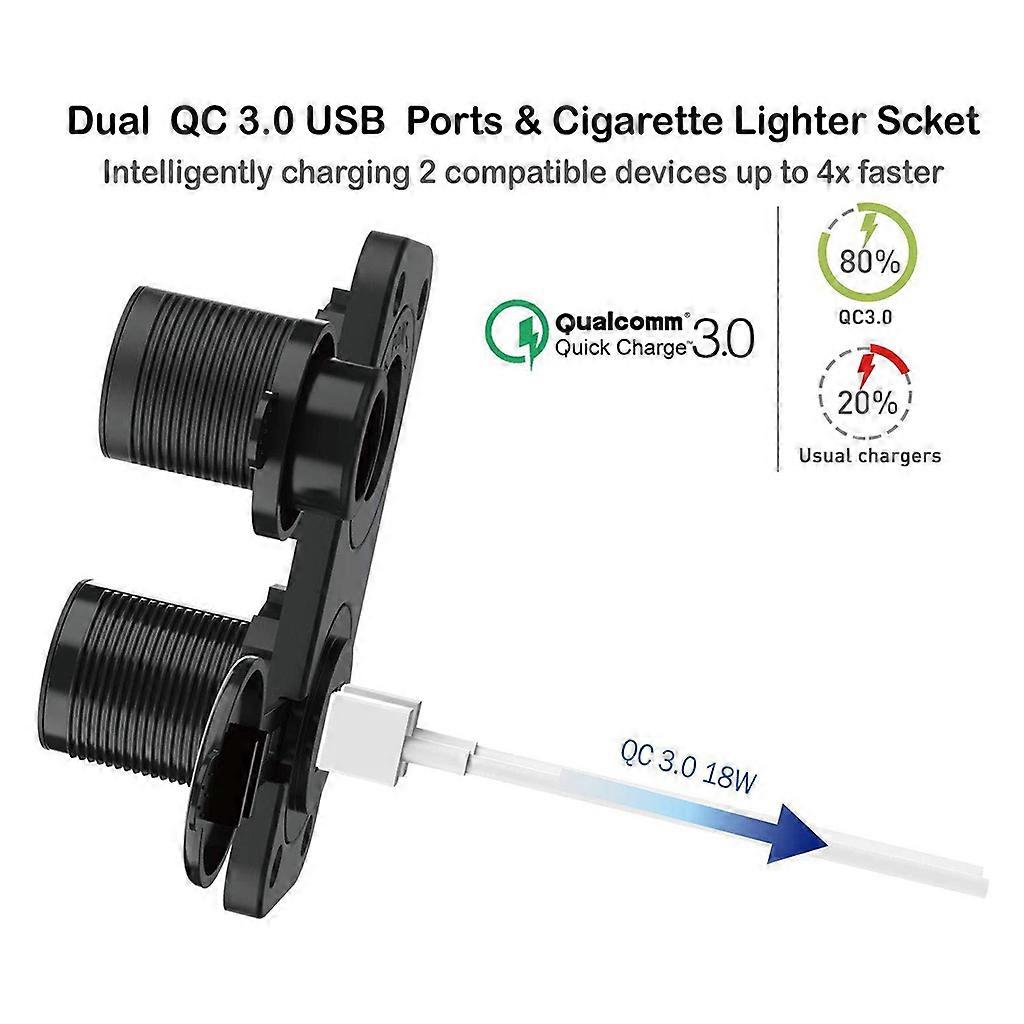 Black Quick Charge 3.0 Waterproof Power Socket Adapter with 12V USB ...