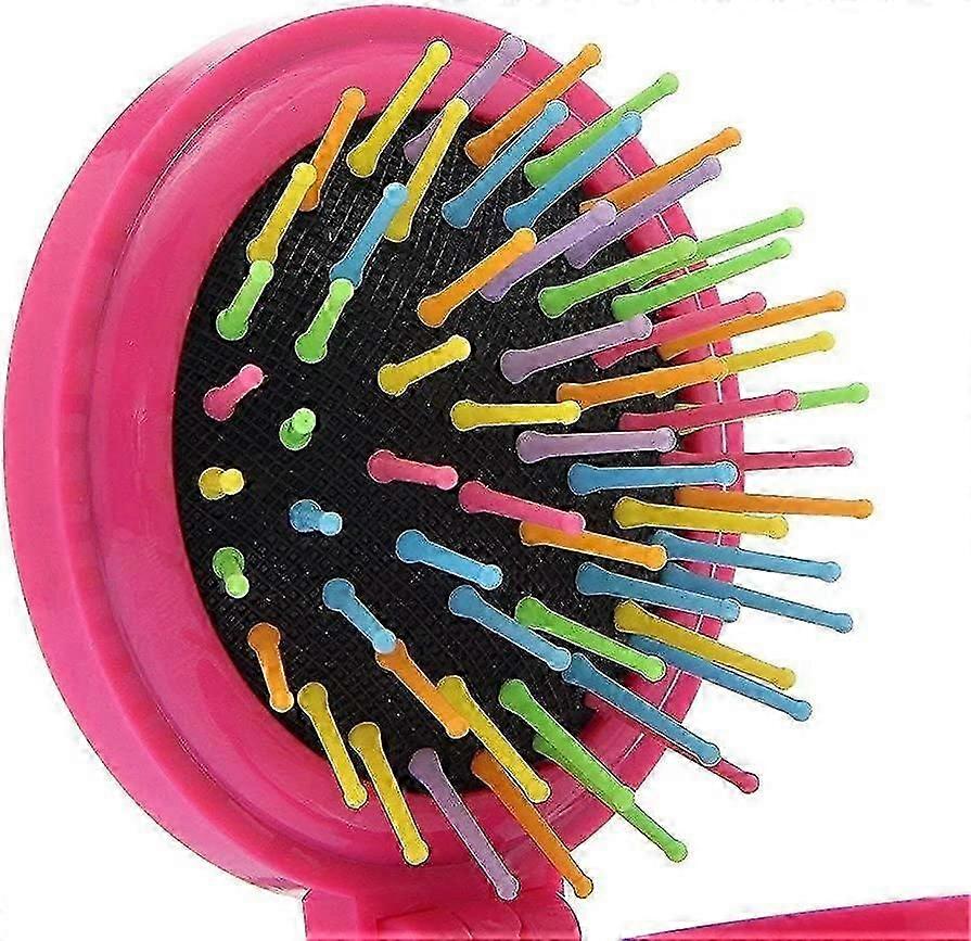 Women Mini Round Folding Comb with Mirror Compact Travel Hairbrush Pop ...