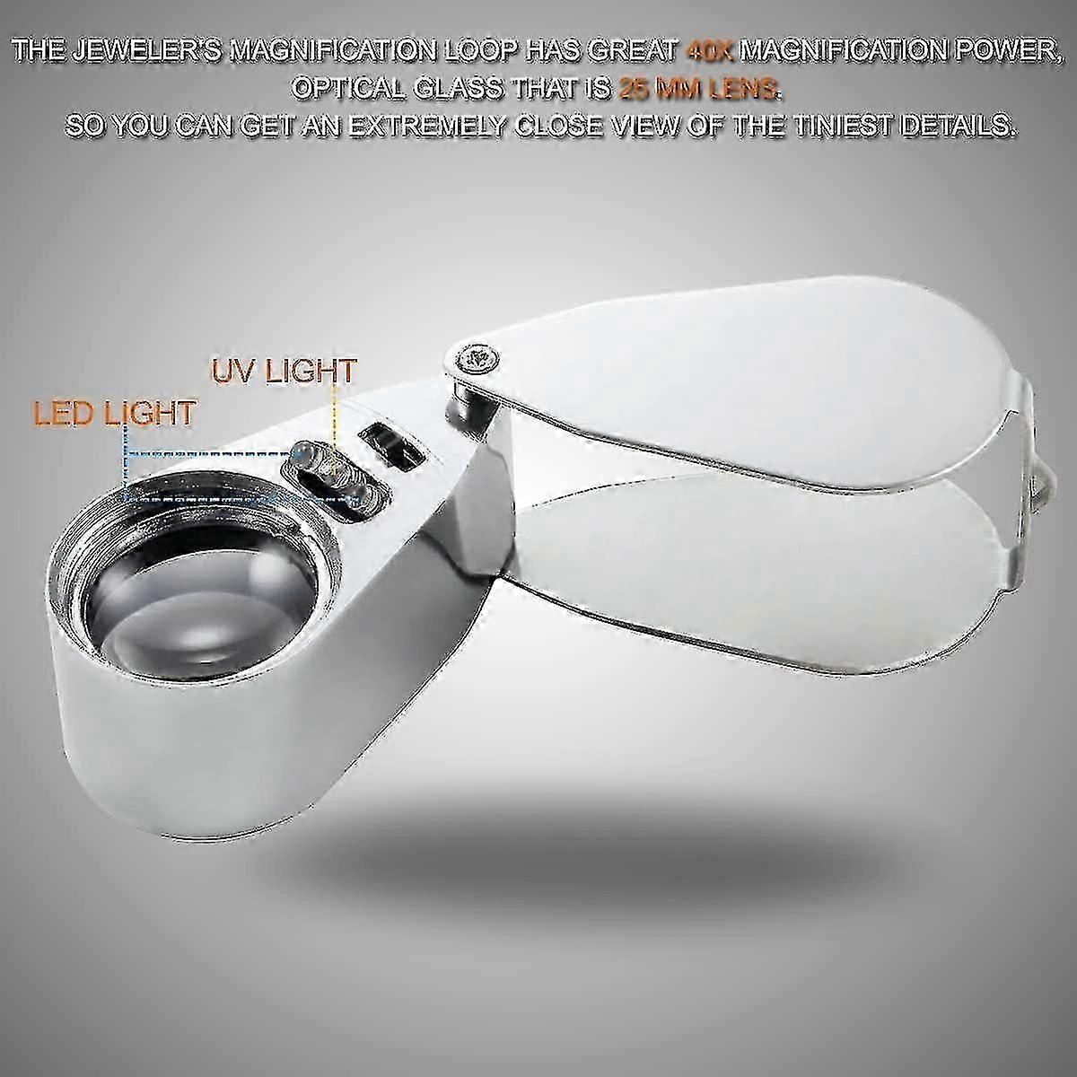40x Jeweller Loupe Folding Magnifying Jewelry Eye Magnifier With Led ...