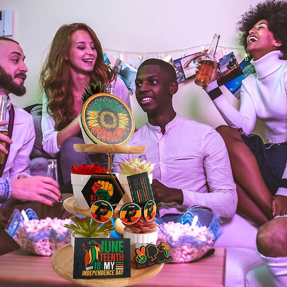 Juneteenth Tiered Tray Decor Set Happy Juneteenth Wooden Crafts Hanging ...