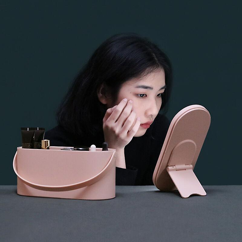 Portable Cosmetic Box With LED Lighted Desktop Storage Cosmetic Mirror ...