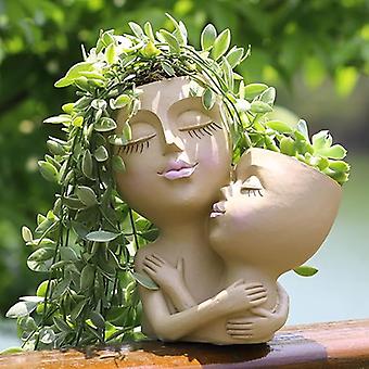New Cute Lady Face Plant Pots Double Flower Pots In One Resin Head ...