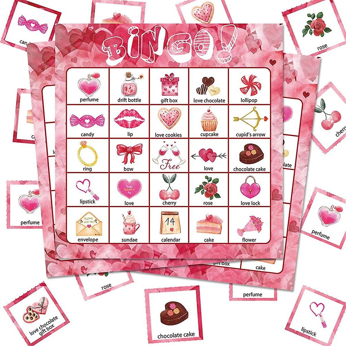 Valentines Day Bingo Game Cards 24 Players for Kids Party Card Games ...