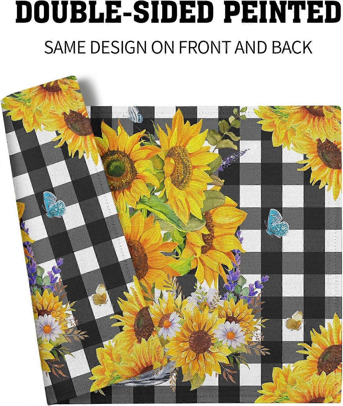 Solros Linne Bordstabletter Set med 4 Svart och vit Rutig Rutig Sommar ...