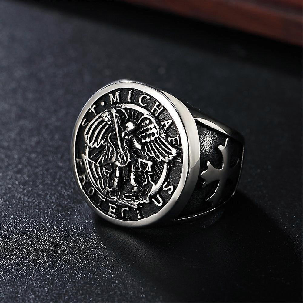 Vintage Mens Stainless Steel Catholic Archangel St Saint Michael Rings ...