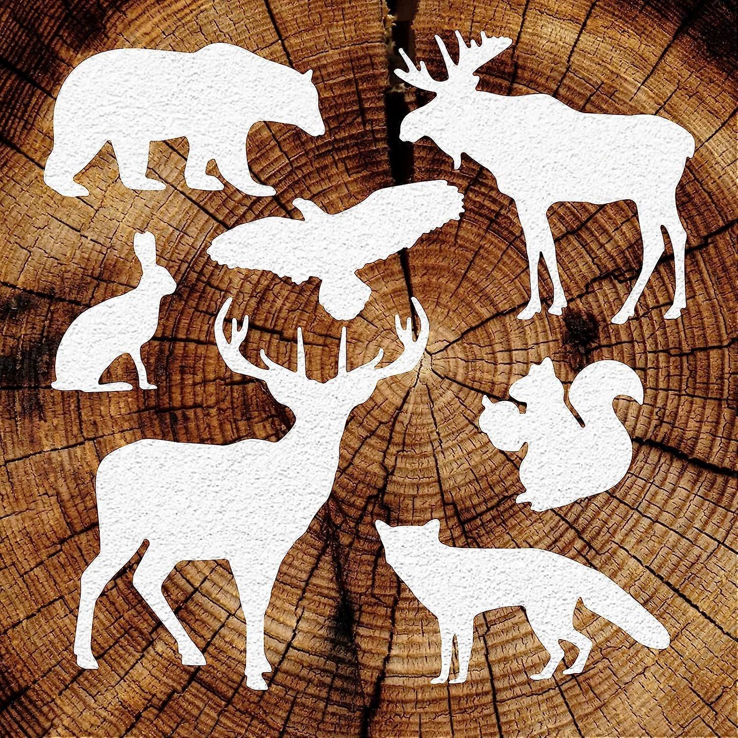 Animal Pattern Stainless Steel Stencils Reusable Bear Eagle Rabbit Fox ...